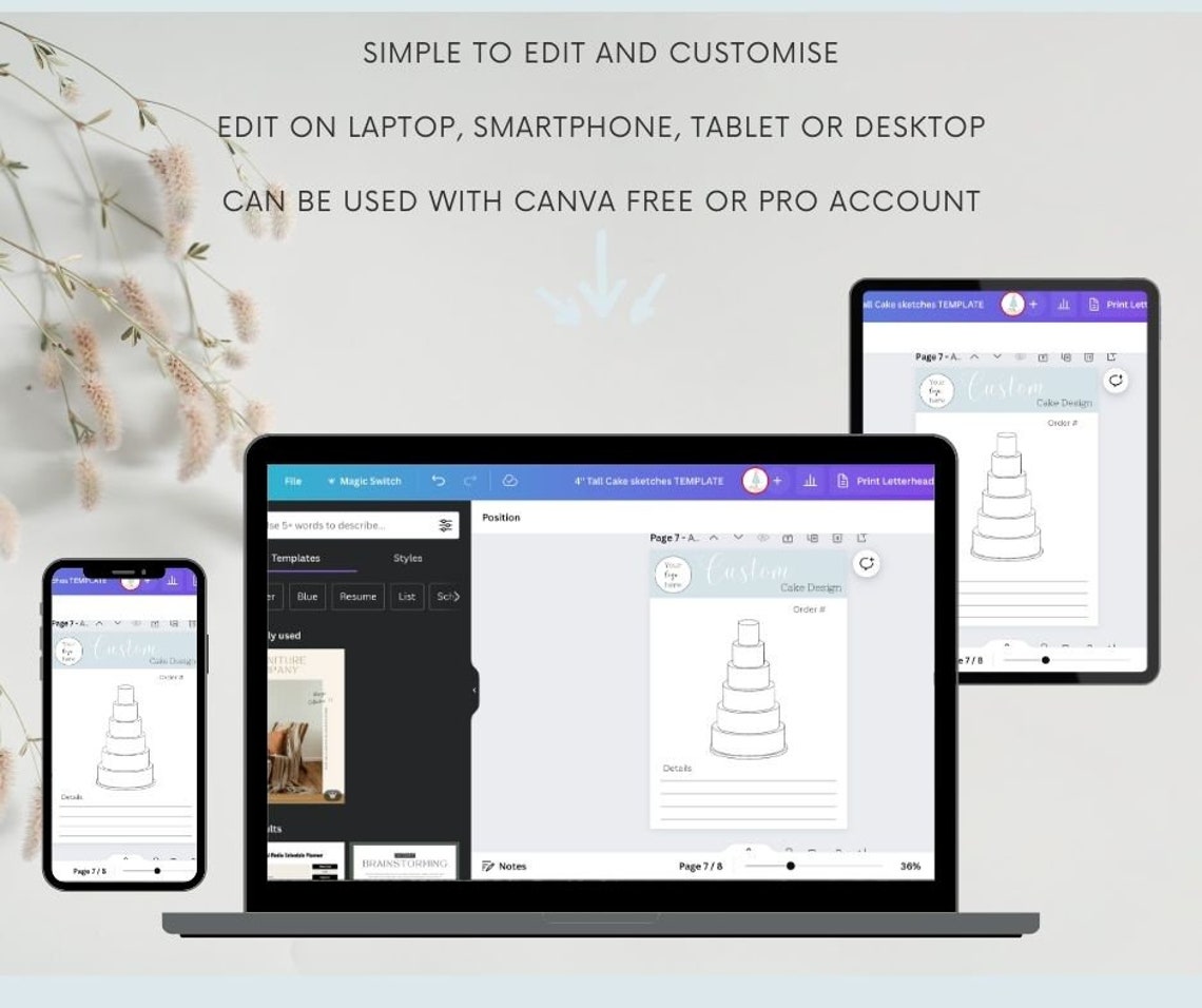 Cake Design Templates, SVG Cake Drawings, Canva Editable Cakes, Cake ...