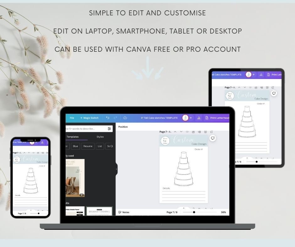 Cake Design Templates, SVG Cake Drawings, Canva Editable Cakes, Cake ...