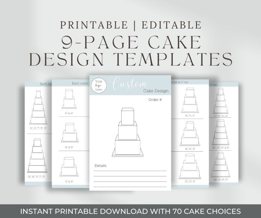 Square Cake Design Templates, SVG Cake Drawings, Canva Editable Cakes ...