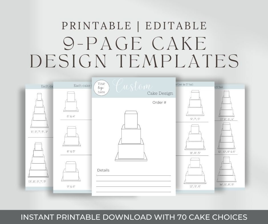 Square Cake Design Templates, SVG Cake Drawings, Canva Editable Cakes ...