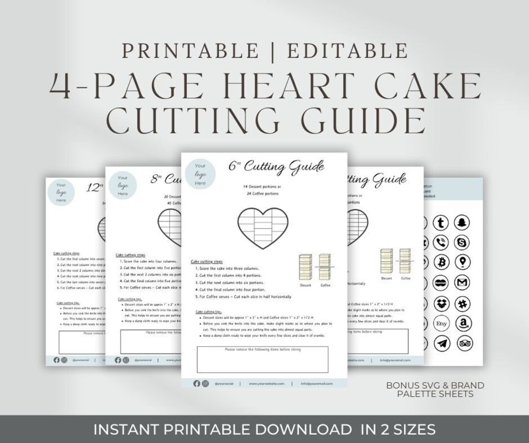 Heart Cake Cutting Guides, Printable Cake Cutting Template, Vintage ...
