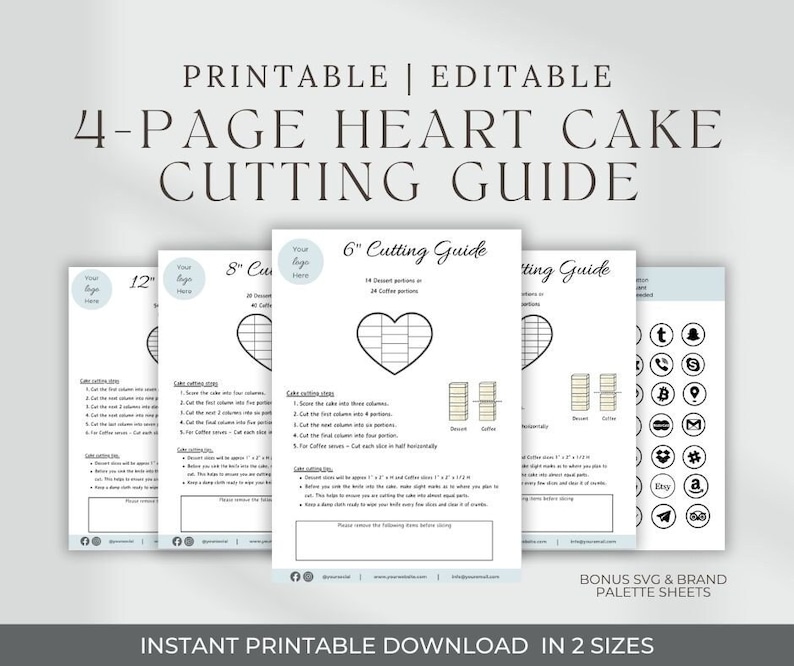 Heart Cake Cutting Guides, Printable Cake Cutting Template, Vintage ...