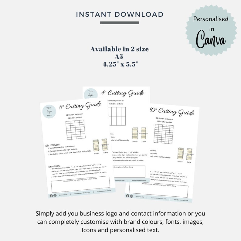 Square Cake Cutting Guides, Cake Business Paperwork, Printable Cake ...