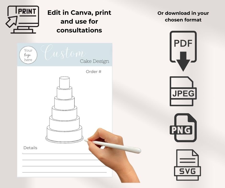 Cake Design Templates, SVG Cake Drawings, Canva Editable Cakes, Cake ...