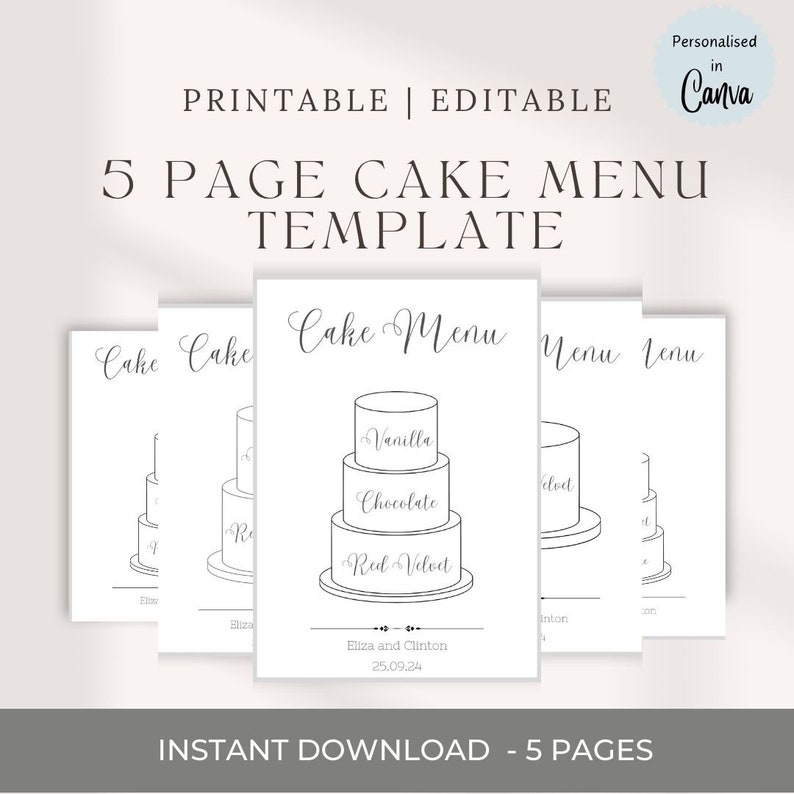 Wedding Cake Menu, Wedding Cake Sign, Canva Cake Templates, DIY Wedding ...