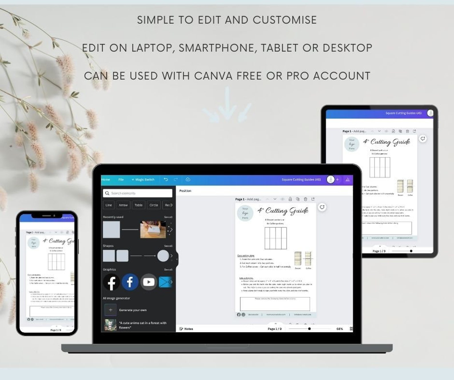 Square Cake Cutting Guides, Cake Business Paperwork, Printable Cake ...