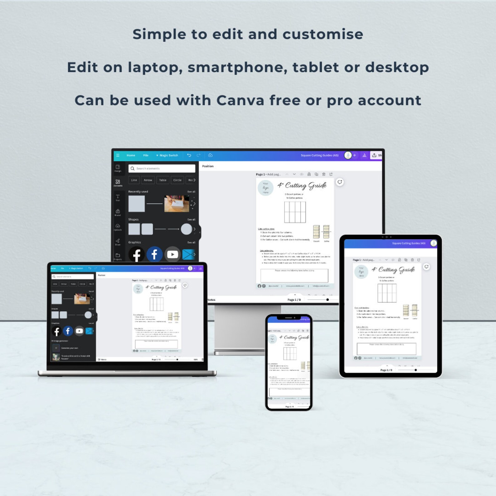 Square Cake Cutting Guides, Cake Business Paperwork, Printable Cake ...
