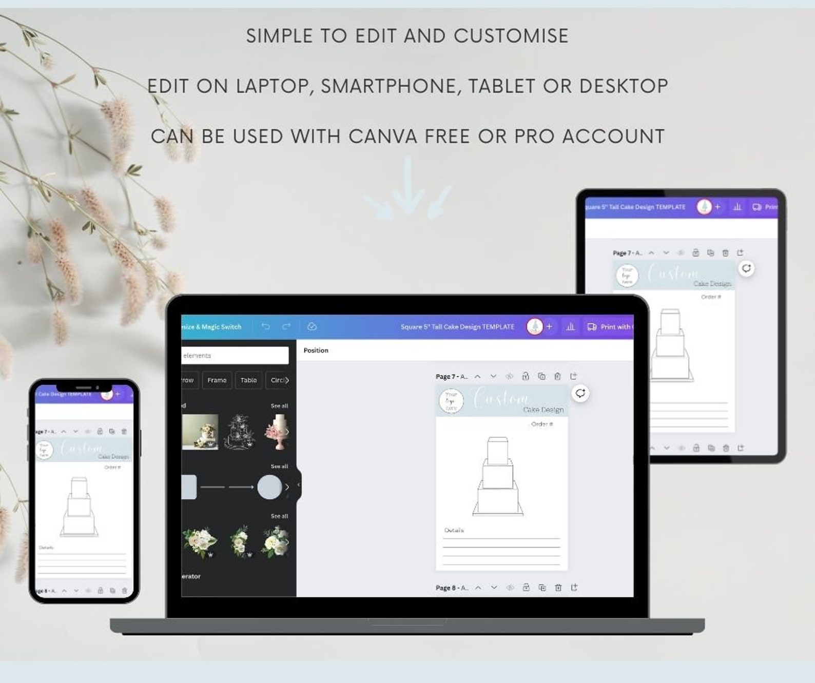 Square Cake Design Templates, SVG Cake Drawings, Canva Editable Cakes ...