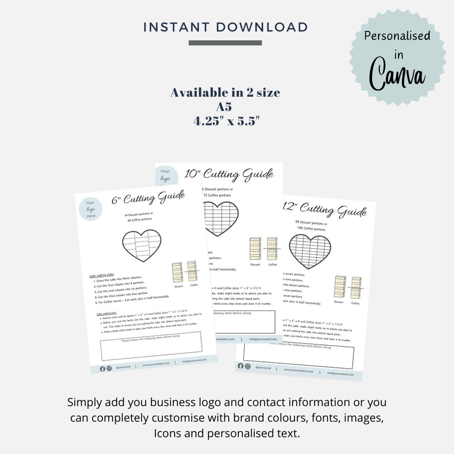 Heart Cake Cutting Guides, Printable Cake Cutting Template, Vintage ...