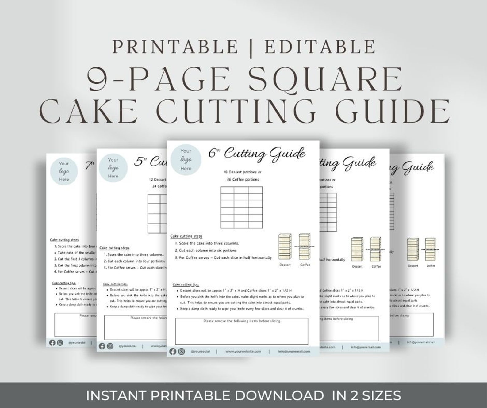 Square Cake Cutting Guides, Cake Business Paperwork, Printable Cake ...