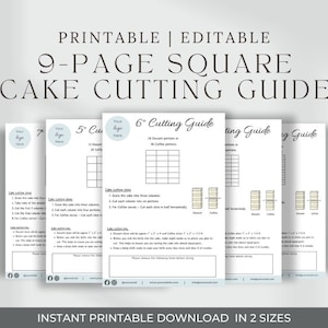 Square Cake Cutting Guides, Cake Business Paperwork, Printable Cake ...