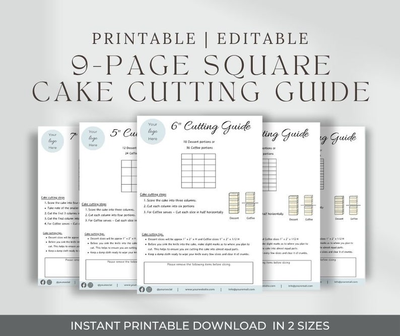 Square Cake Cutting Guides, Cake Business Paperwork, Printable Cake ...
