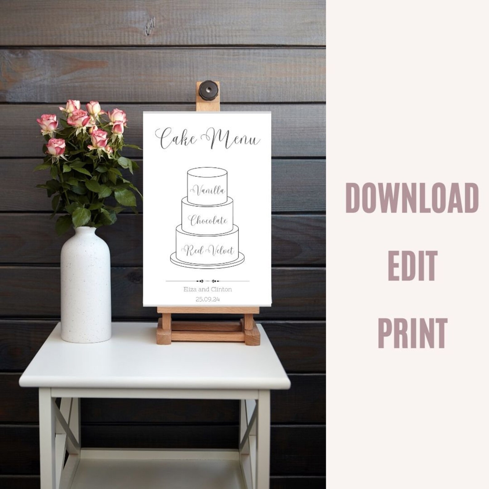 Wedding Cake Menu, Wedding Cake Sign, Canva Cake Templates, DIY Wedding ...