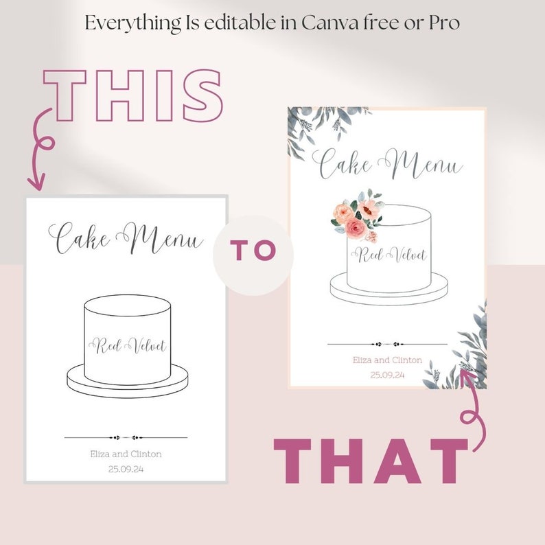 Wedding Cake Menu, Wedding Cake Sign, Canva Cake Templates, DIY Wedding ...