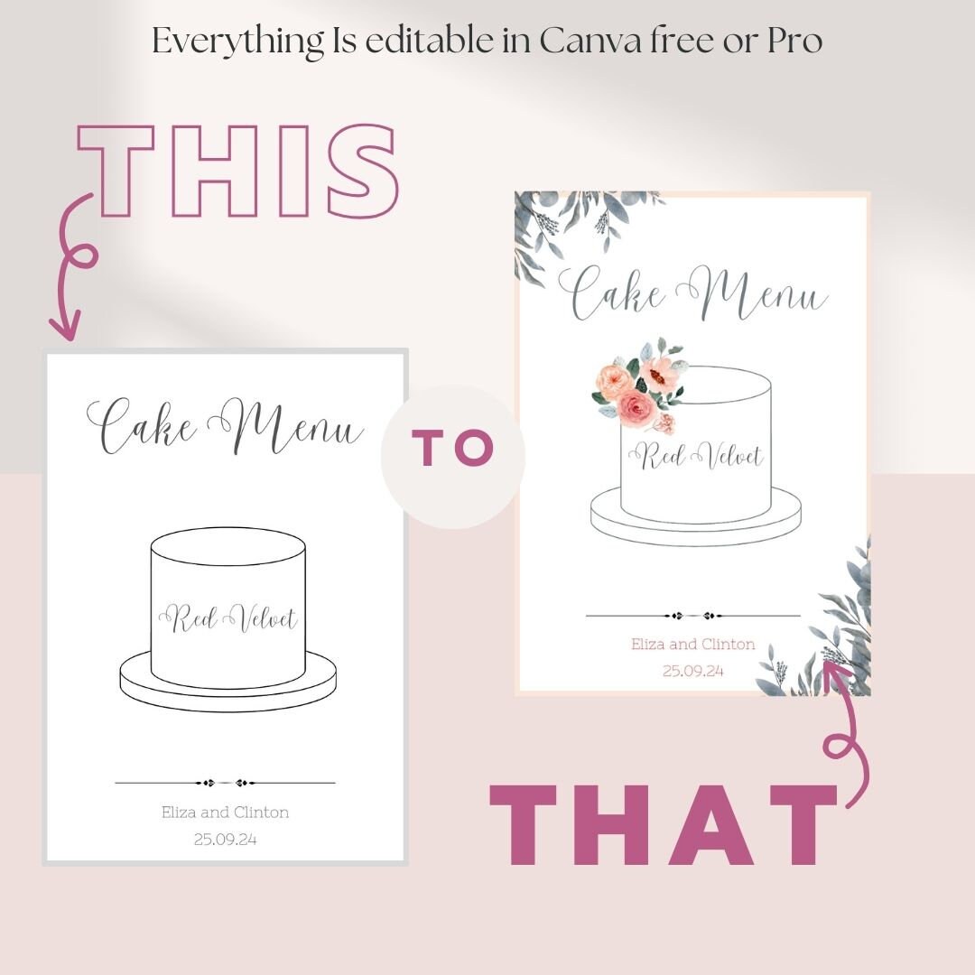 Wedding Cake Menu, Wedding Cake Sign, Canva Cake Templates, DIY Wedding ...