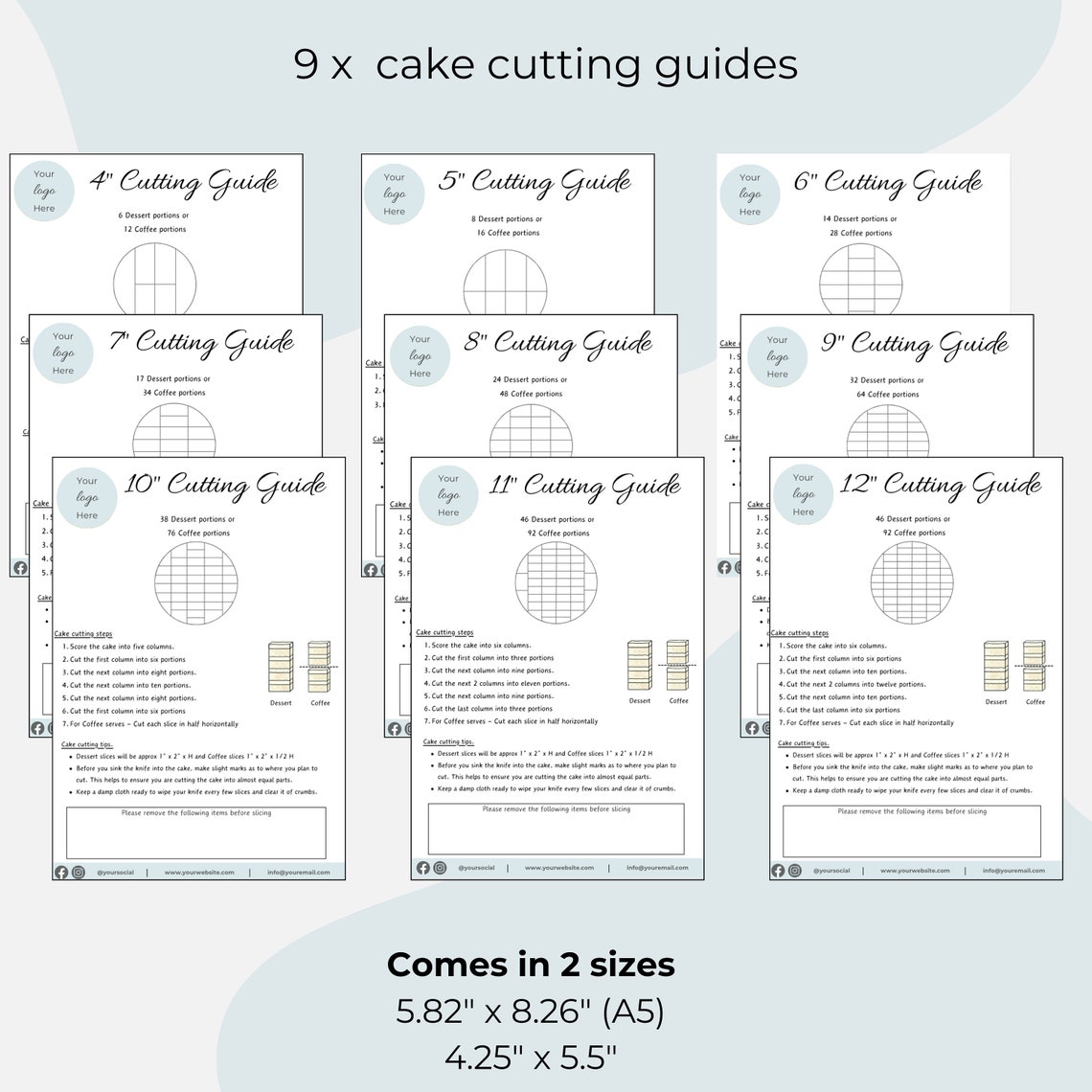Round Cake Cutting Guides,cake Business Paperwork, Printable Cake ...