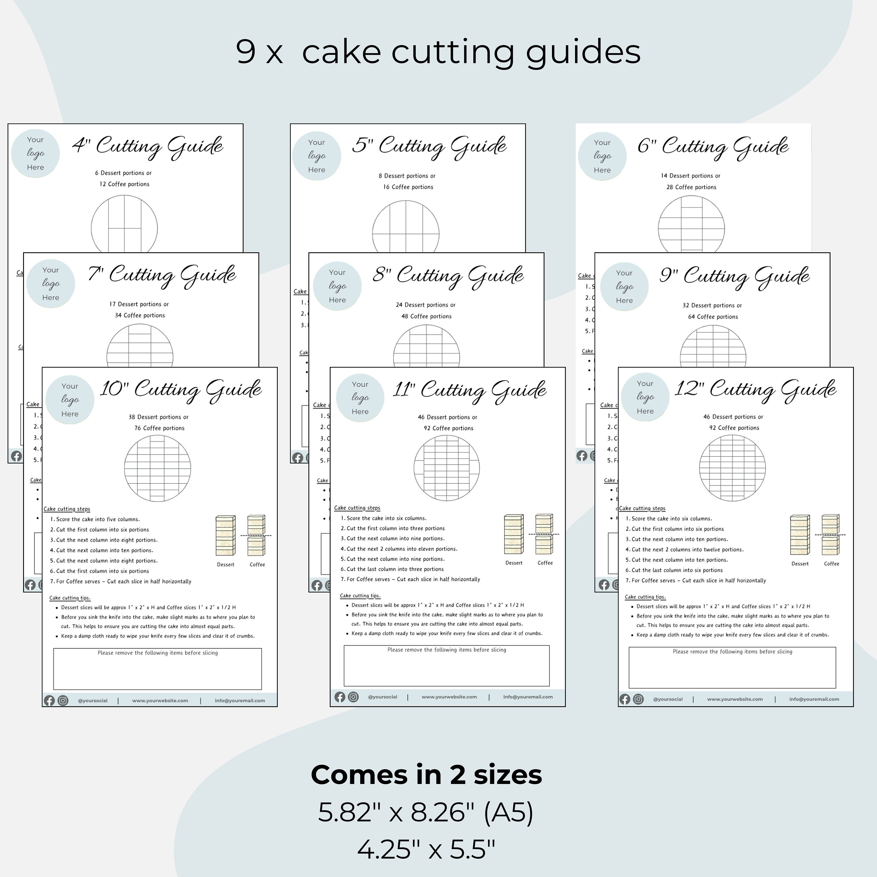 Round Cake Cutting Guides,cake Business Paperwork, Printable Cake ...