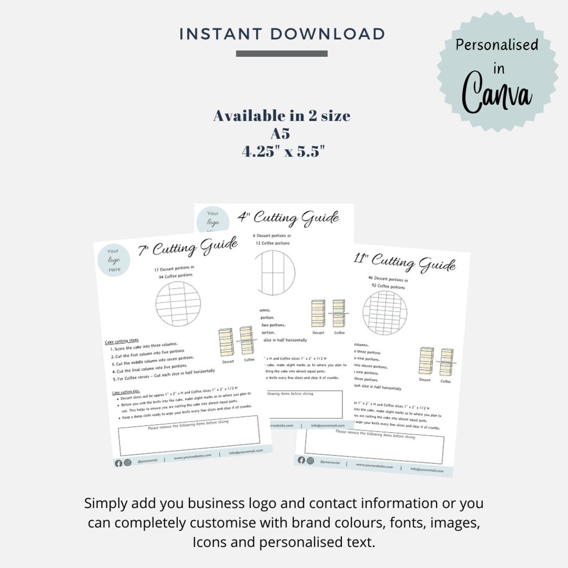 Round Cake Cutting Guides,cake Business Paperwork, Printable Cake ...
