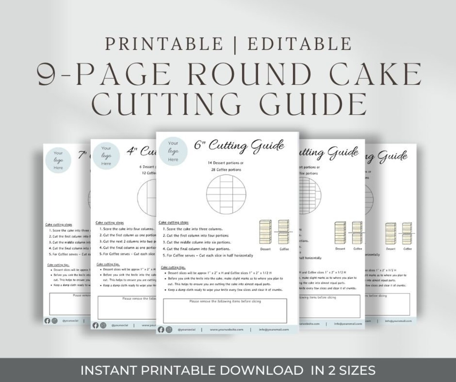 Round Cake Cutting Guides,cake Business Paperwork, Printable Cake ...