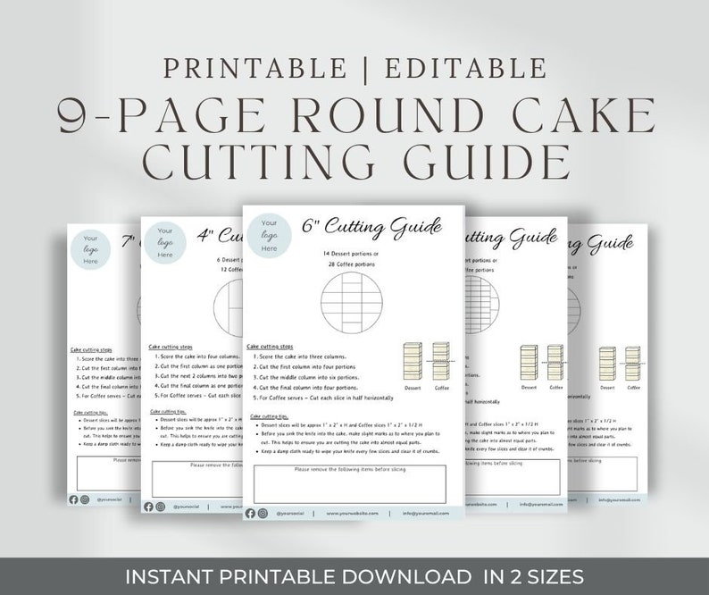 Round Cake Cutting Guides,cake Business Paperwork, Printable Cake ...