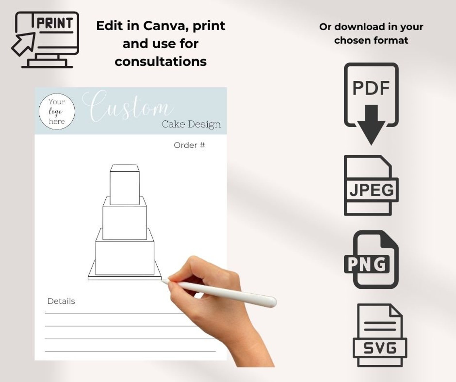 Square Cake Design Templates, SVG Cake Drawings, Canva Editable Cakes ...