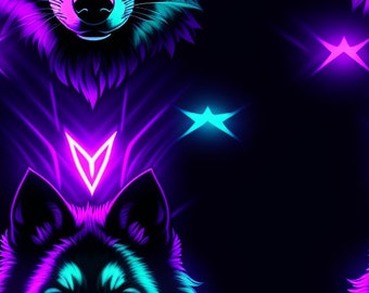 Neon Wolf Purple Blue Graphic PDF Jpeg PNG Sublimation Instant Download ...