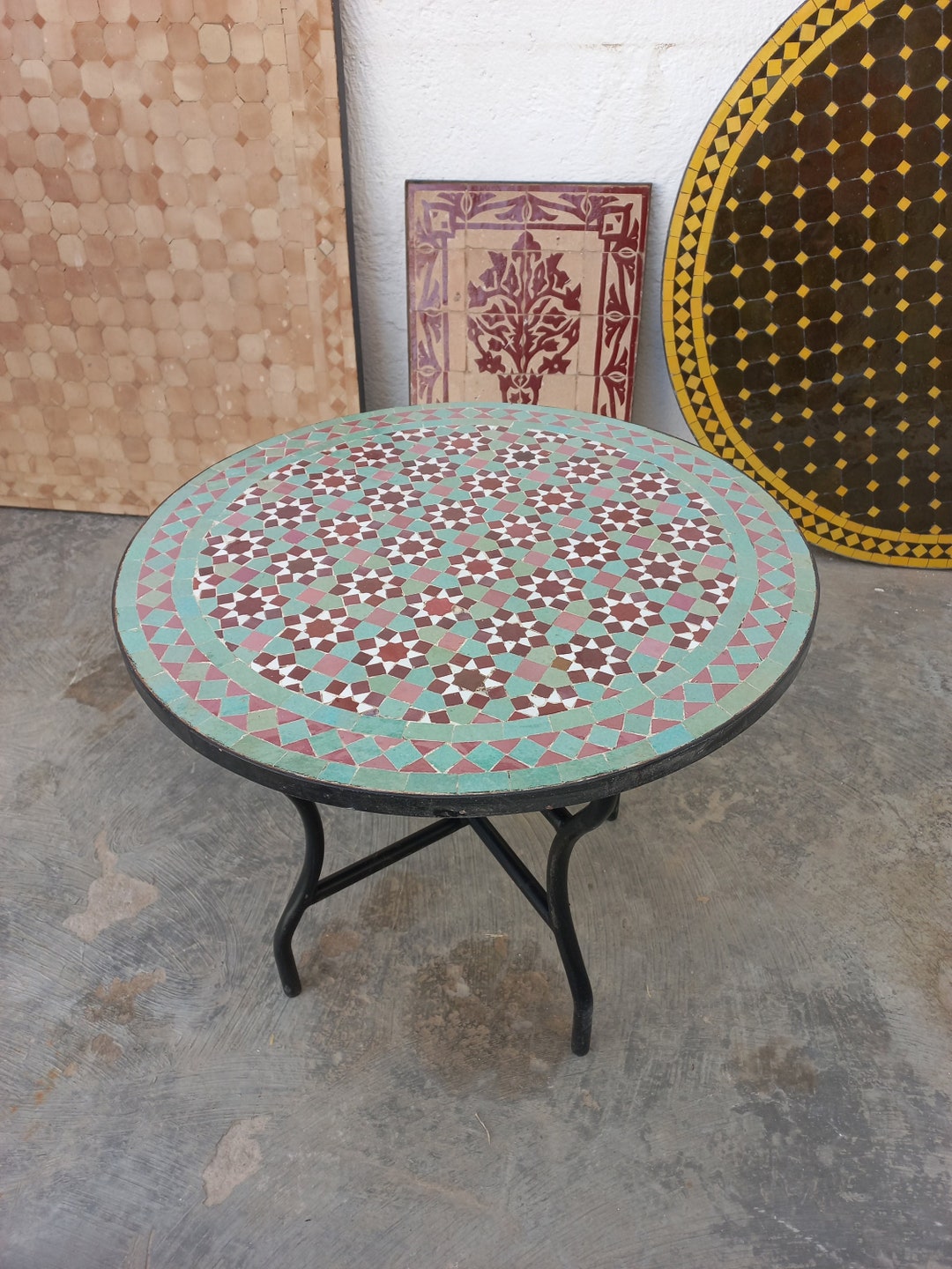 Mid Century Coffee Table Mosaic Garden Table Round Mosaic Table Mosaic ...