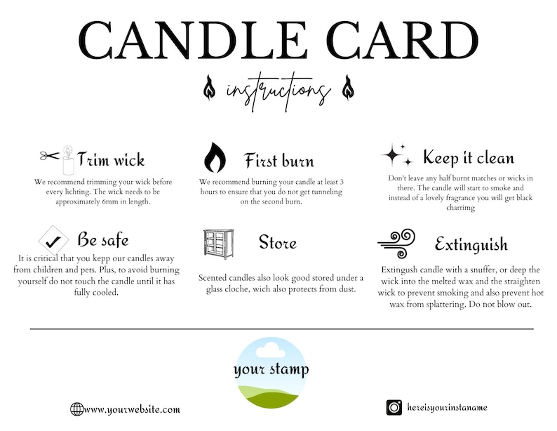 Candle Care Card Editable, Printable Candle Care Instructions, Candles ...