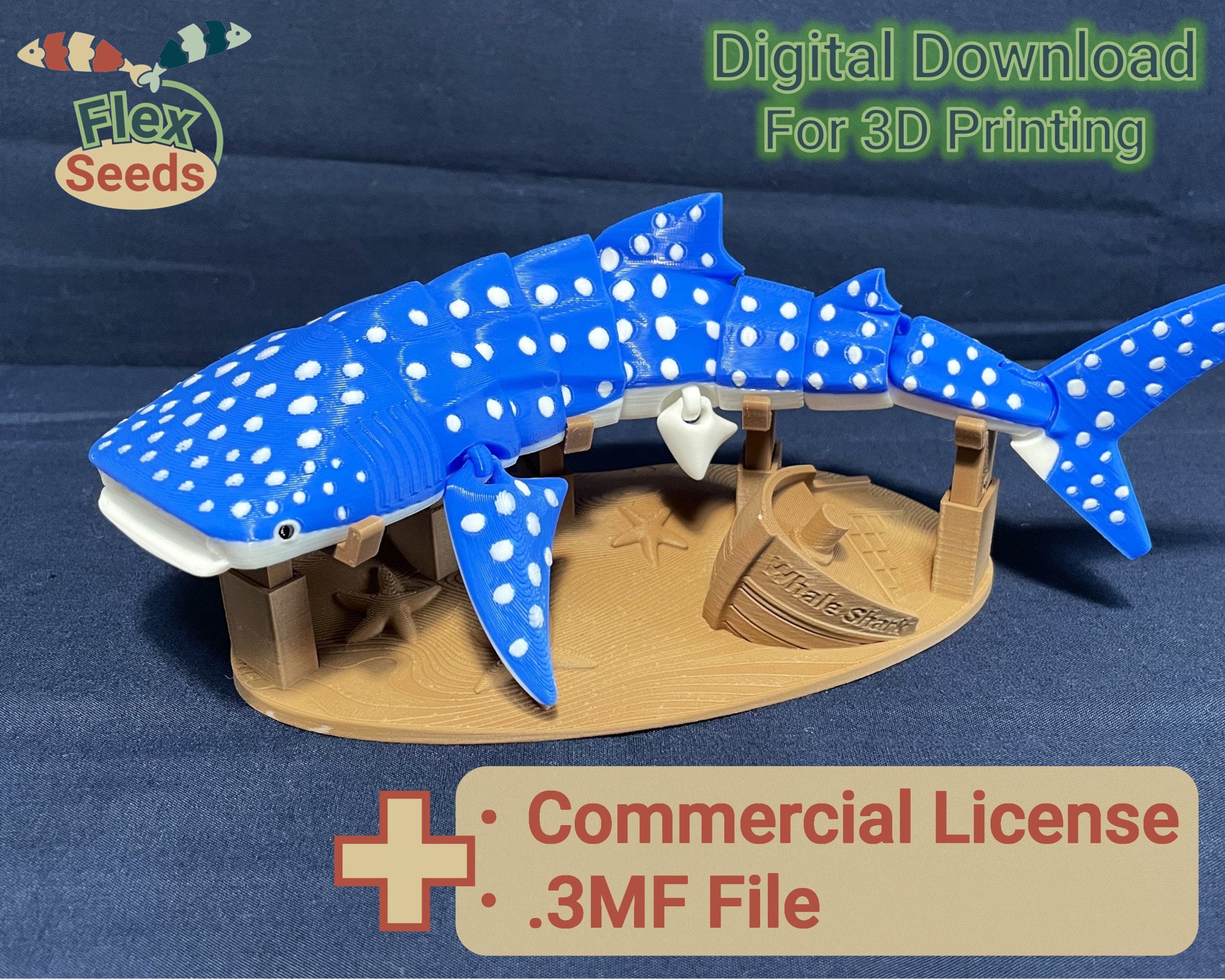 Flexi Whale Shark Mark-2, STL File for 3dprinting, 3D Printed Toy ...