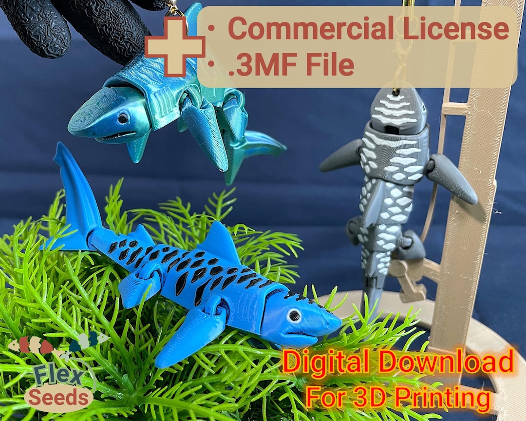 Flexi Mini Tiger Shark, STL File for 3dprinting, 3D Printed Toy, Print ...