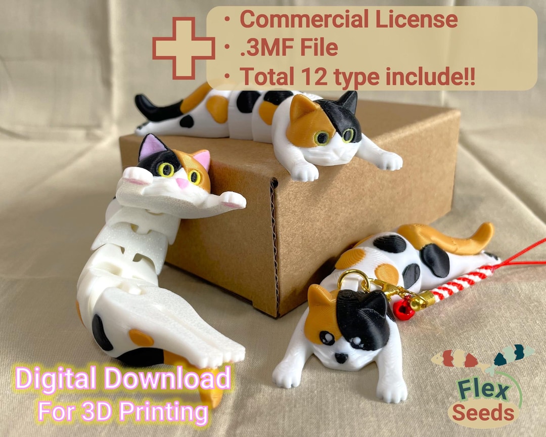 Flexi Holding Calico Cat Set , STL File for 3dprinting, Keychain, Print ...