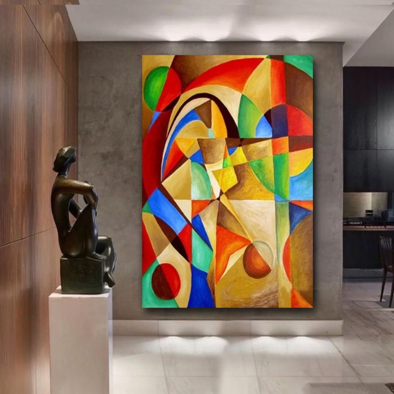 Colorful Geometric Shapes Oil Painting on Canvas, Large Modern Abstract ...