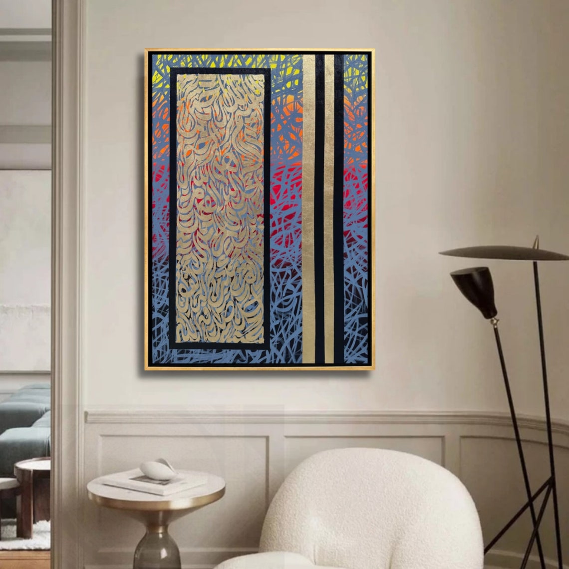 Ayatul Kursi Islamic Oil Painting on Canvas, Arabic Calligraphy Gold ...