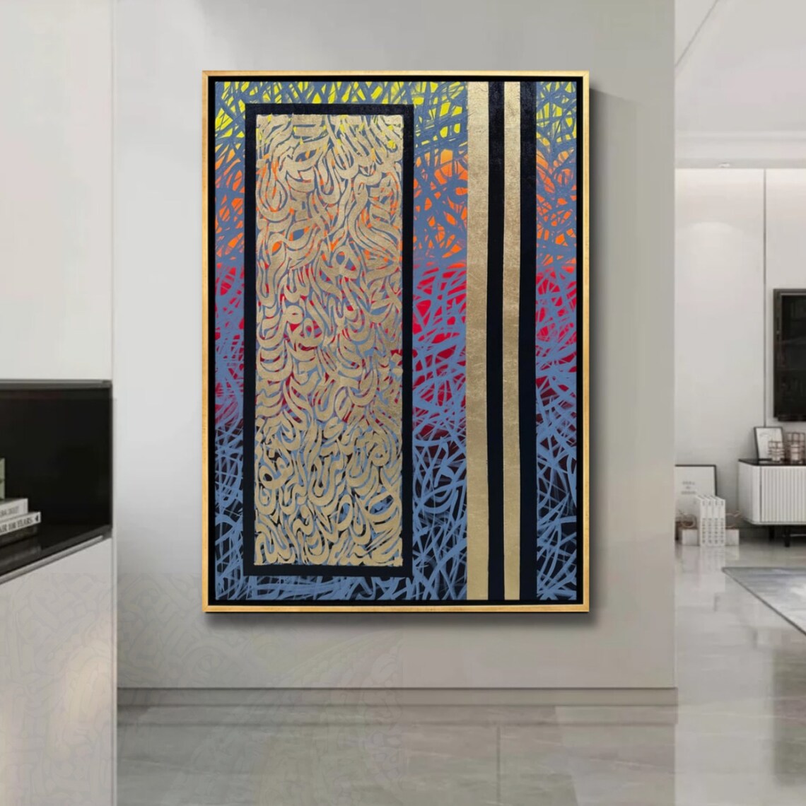 Ayatul Kursi Islamic Oil Painting on Canvas, Arabic Calligraphy Gold ...