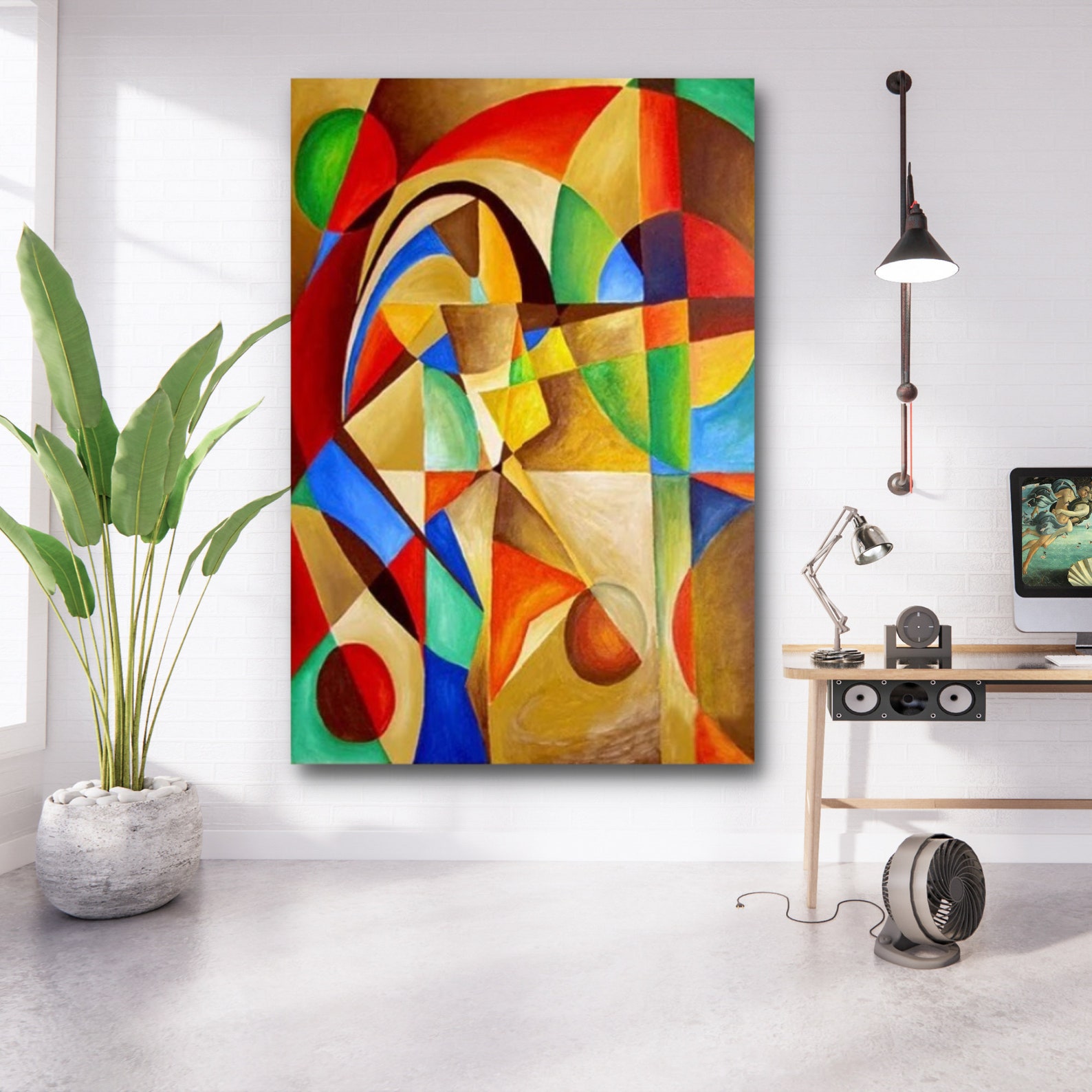 Colorful Geometric Shapes Oil Painting on Canvas, Large Modern Abstract ...