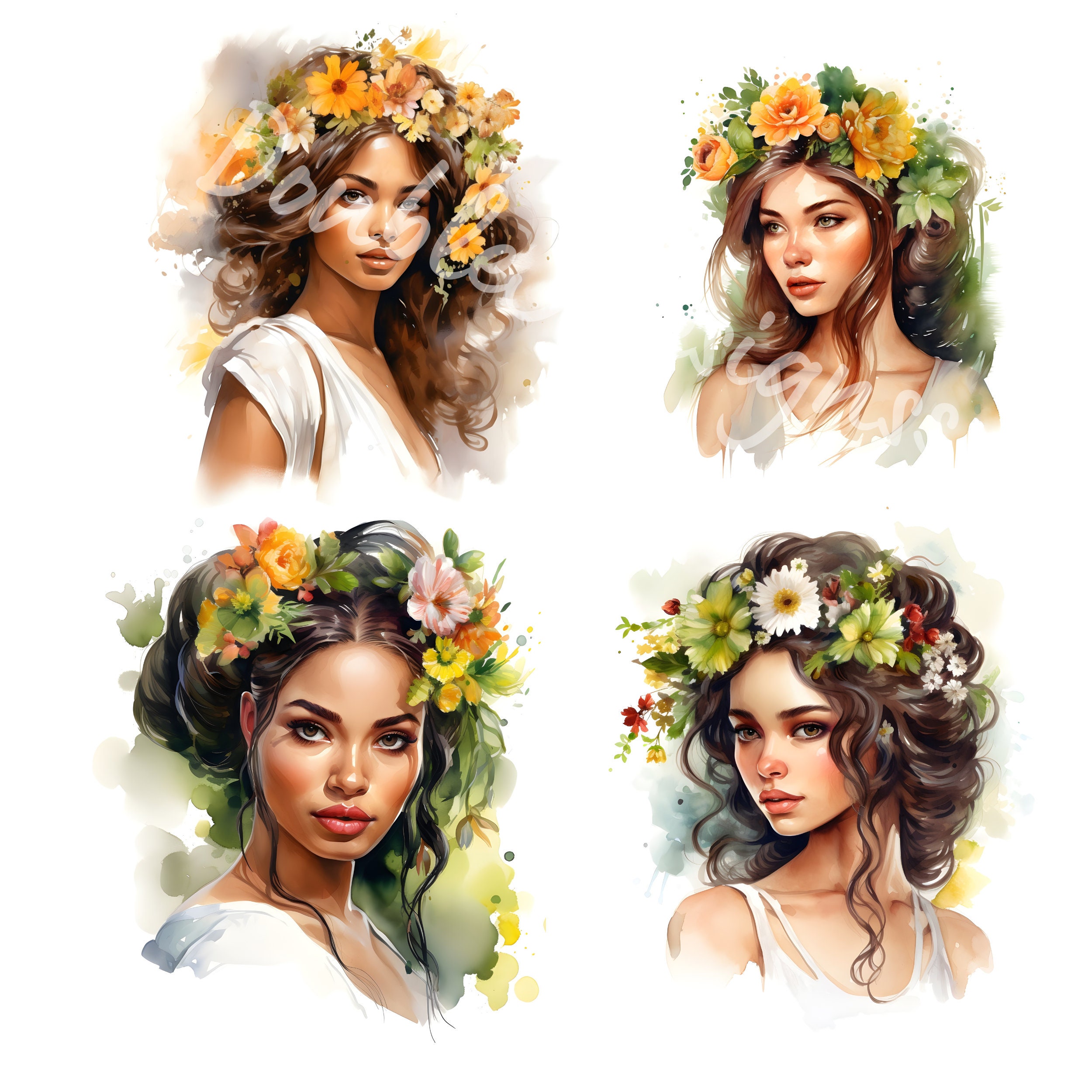 Watercolor Flower Woman Clipart, Spring Girl Watercolor, Girl Flowers ...