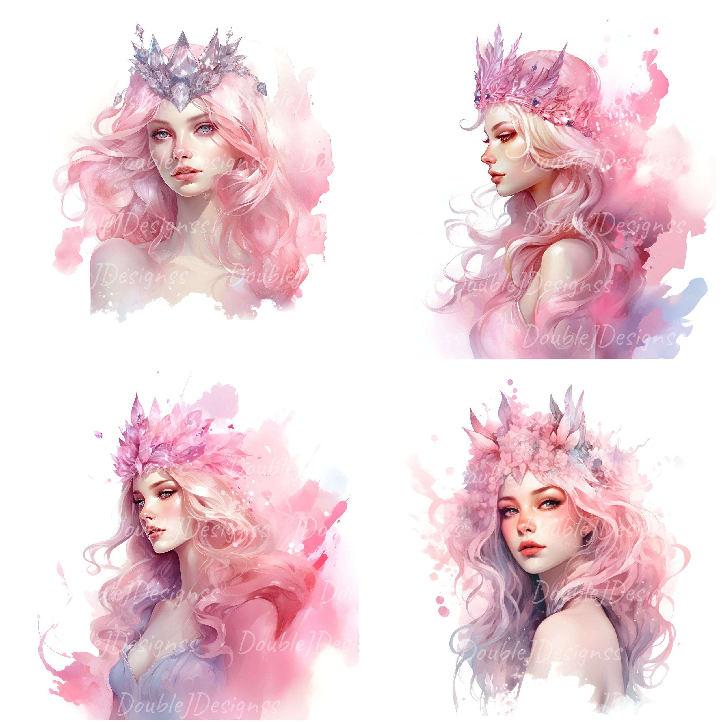 Princess Portrait Watercolor Clipart, Jpgs Clipart, Pretty Girls ...