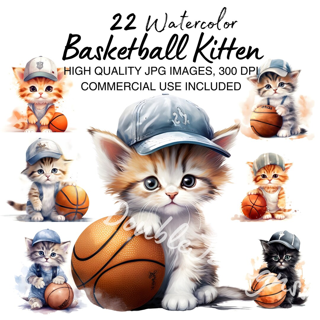 Watercolor Citten Basketball Player Clipart, Cat Basketball Player ...
