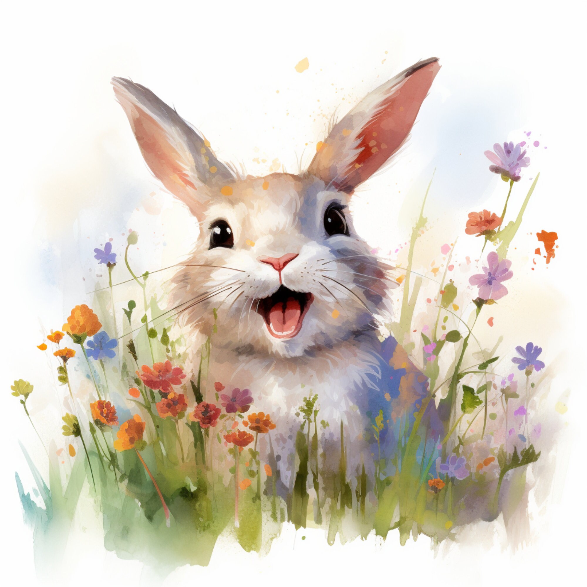 22 Smiling Bunny Clipart, Funny Rabbit, Printable Watercolor Clipart ...