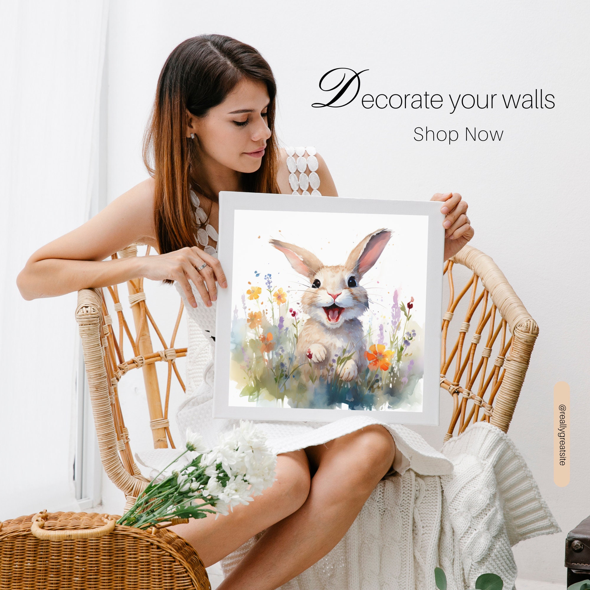 22 Smiling Bunny Clipart, Funny Rabbit, Printable Watercolor Clipart ...