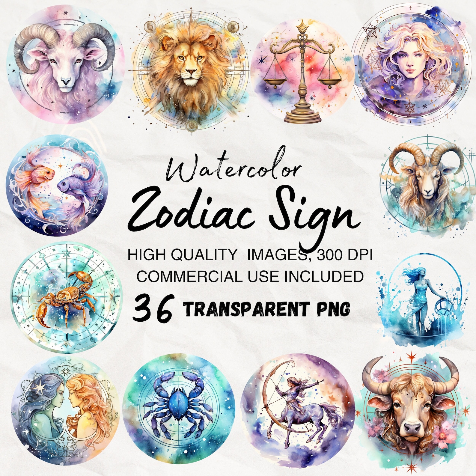 Zodiac Sign Clipart Bundle Zodiac PNG Images for Commercial Use ...