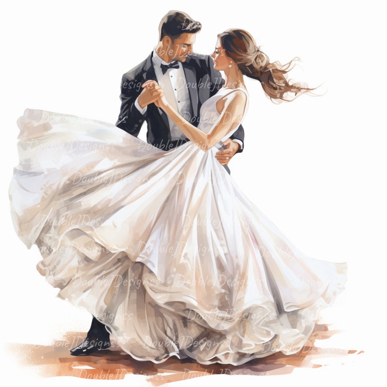 22 Watercolor Wedding Valtz Couple, Matrimony Dance Pair Aquarelle ...