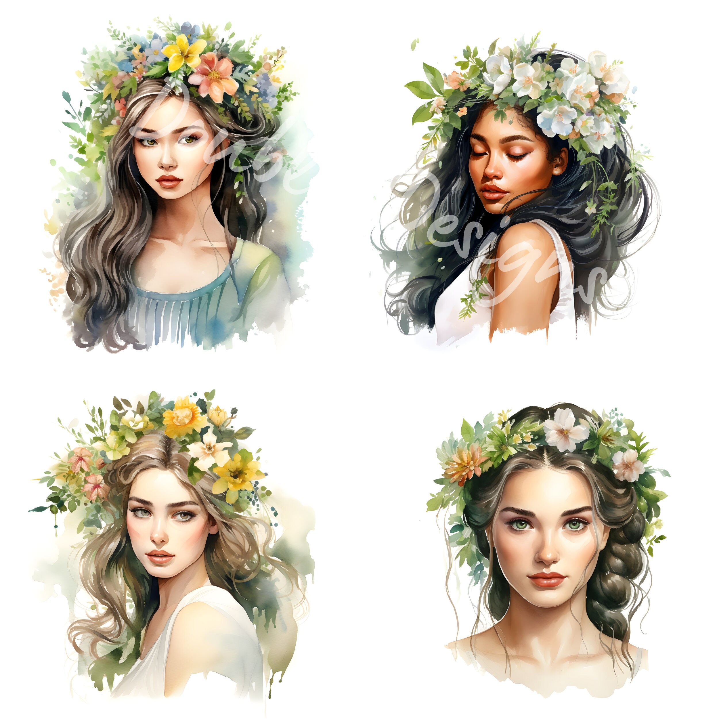 Watercolor Flower Woman Clipart, Spring Girl Watercolor, Girl Flowers ...