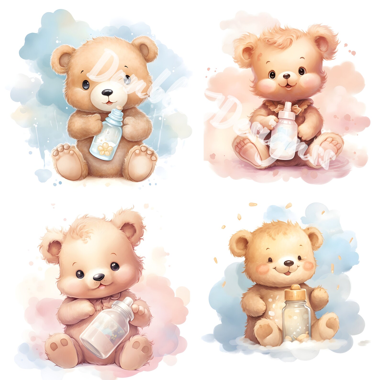 Baby Bear Clipart Adorable Baby Bottle Clipart Bundle 24 High-quality ...