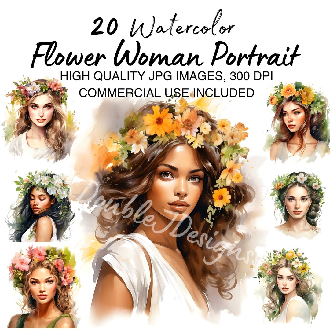 Watercolor Flower Woman Clipart, Spring Girl Watercolor, Girl Flowers ...