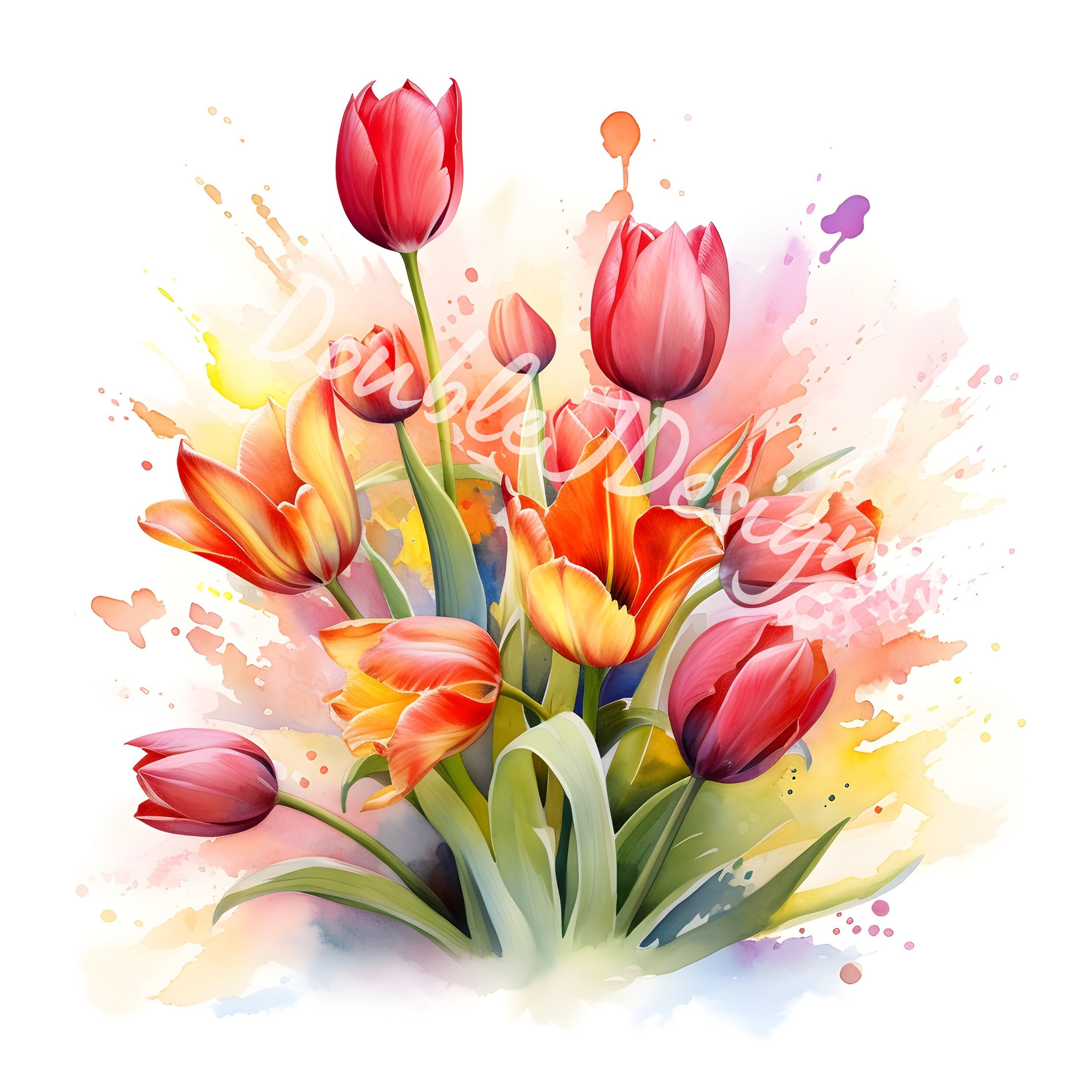 Watercolor Tulip Flowers Clipart Bundle Watercolor Tulip Flowers 20 JPG ...