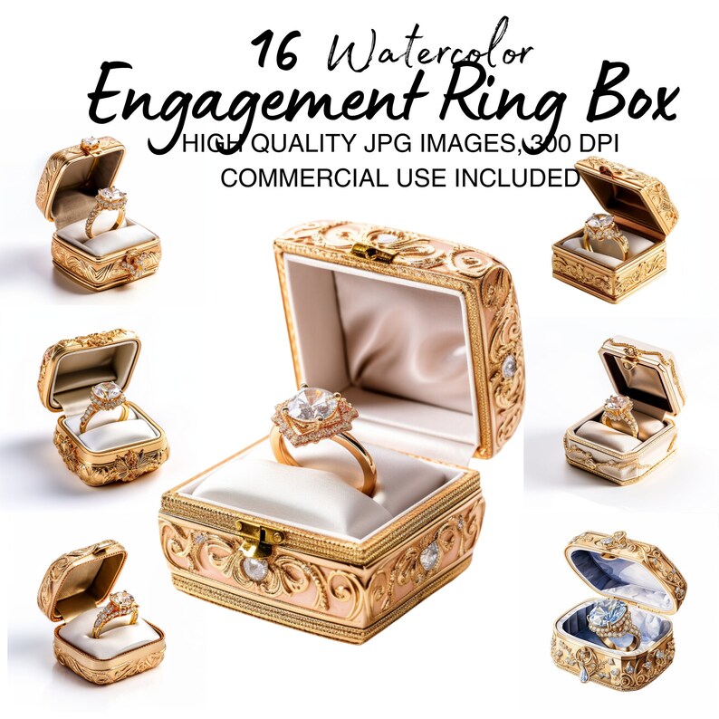 16 Engagement Ring Box Clipart, Wedding Rings Clipart, Printable ...