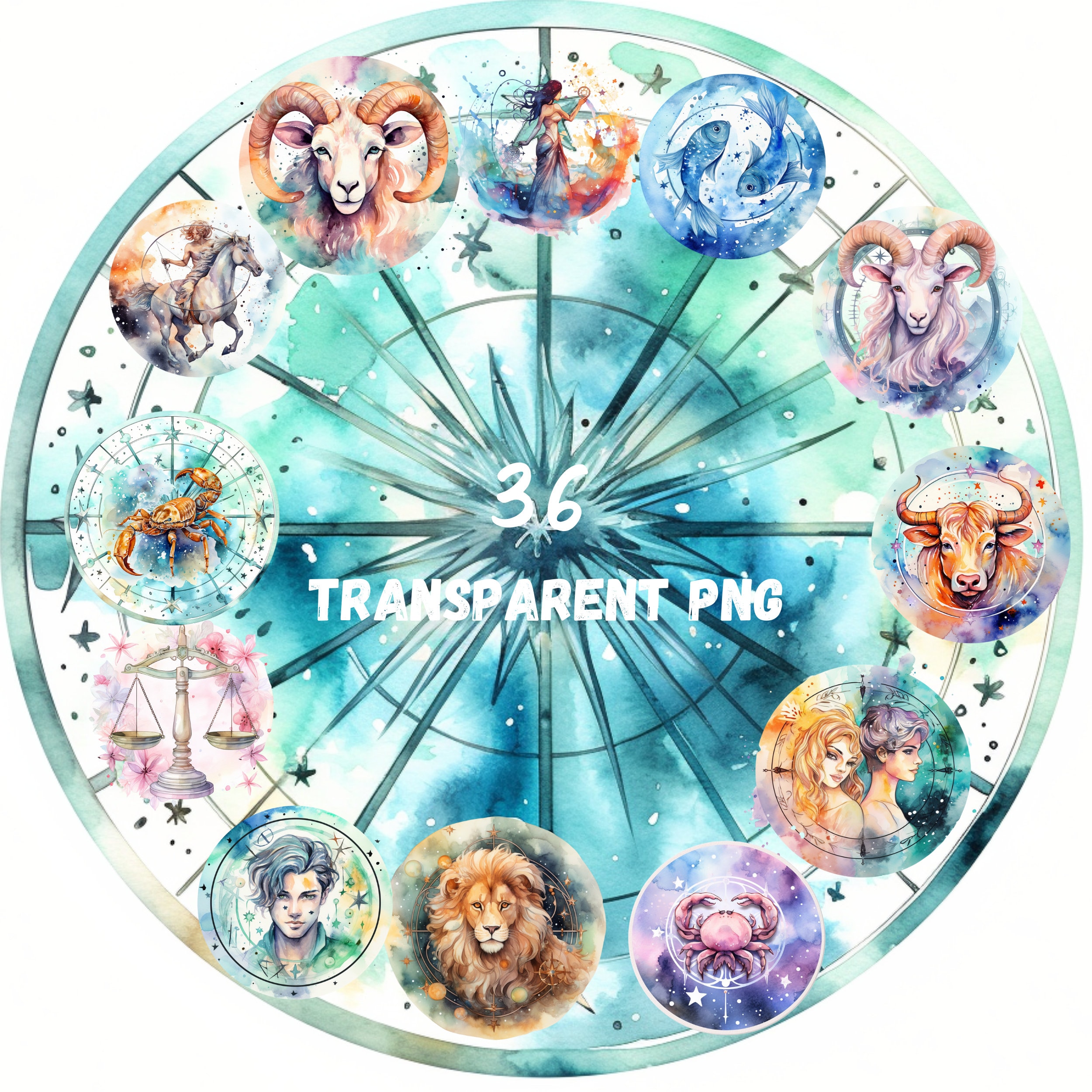 Zodiac Sign Clipart Bundle Zodiac PNG Images for Commercial Use ...