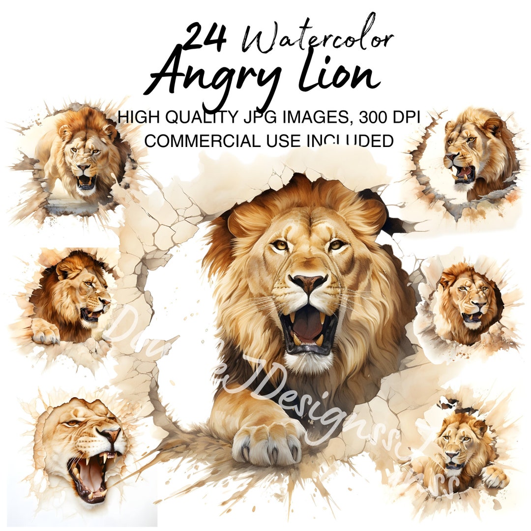 Angry Lion Clipart Ferocious Lion Clipart Bundle 24 High-quality Images ...