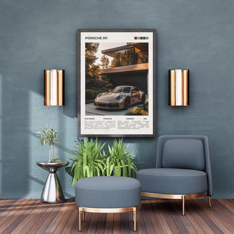 Porsche 911 Poster | Modern House Car Wall Art + Minimalist Sports Car ...